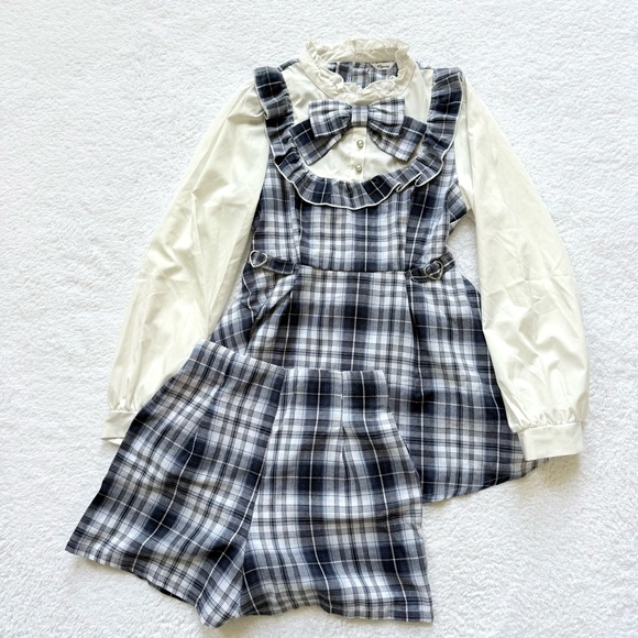 Dresses | Majoretty Jirai Kei Japan Set Up Tops Skirt Women M Blue Bow Idol Ryosan Plaid | Poshmark